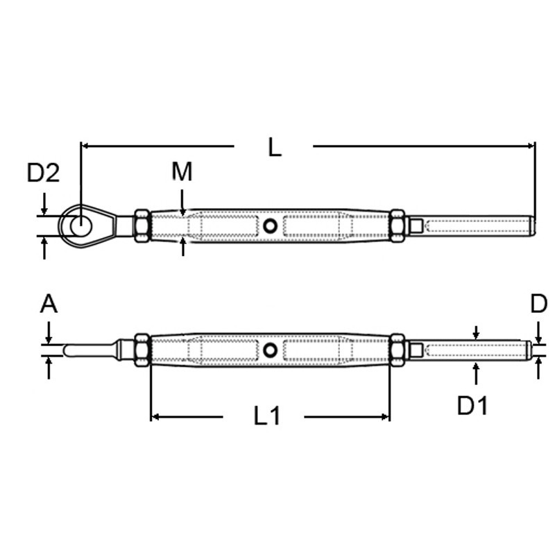 Ridoir oeil à sertir en inox 316 pour câble de diamètre 2.5 à 5 mm